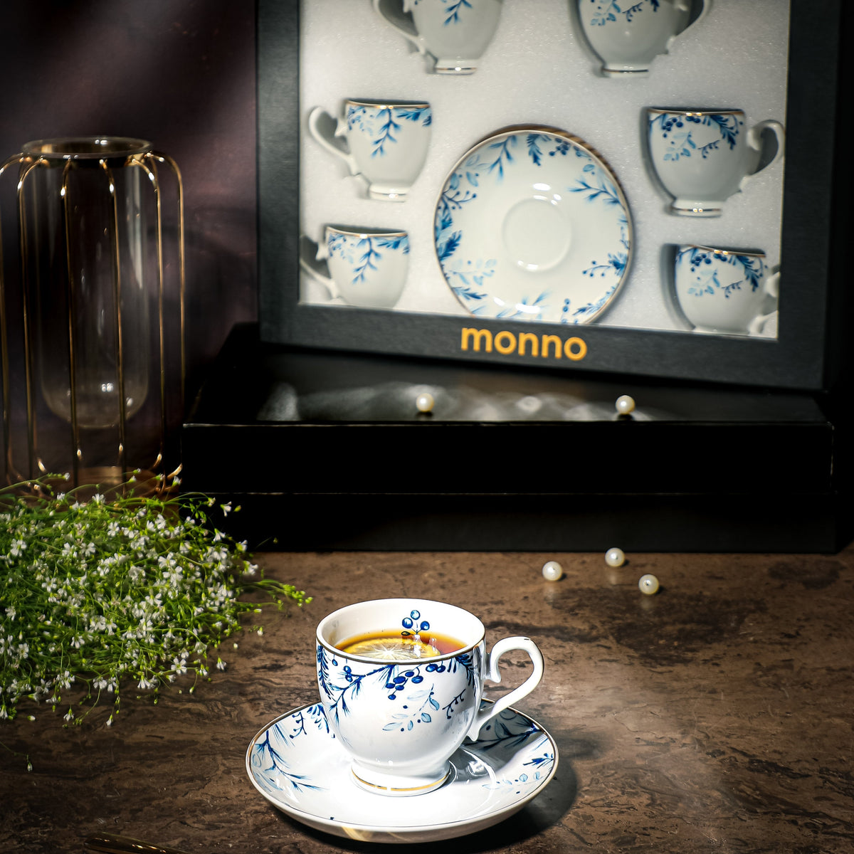 Indigo Bush 12 Pcs Tea Cup & Saucer – Monno Ceramic